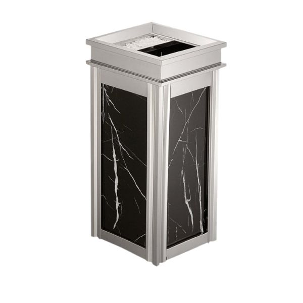 Thùng rác đá hoa cương đen viền inox trắng 290 x 290 x 685mm cao cấp