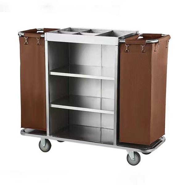 Xe trolley dọn phòng khung inox 2 túi vải cỡ lớn - GIÁ ƯU ĐÃI